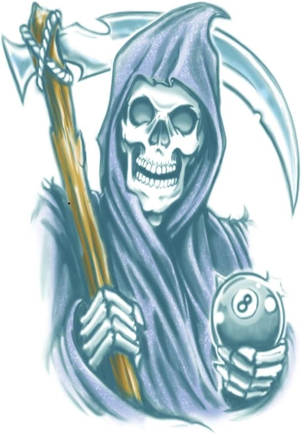 The Reaper 8 Ball Temporary Biker Tattoo | Chicago Costume Company