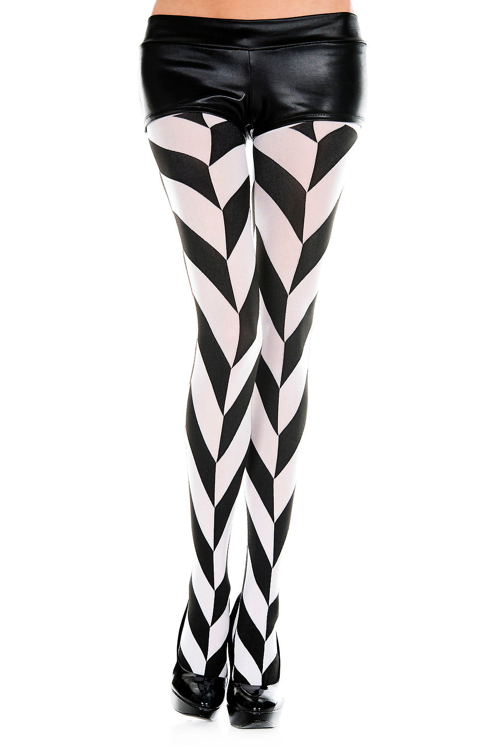 Black and White Diagonal Striped Tights