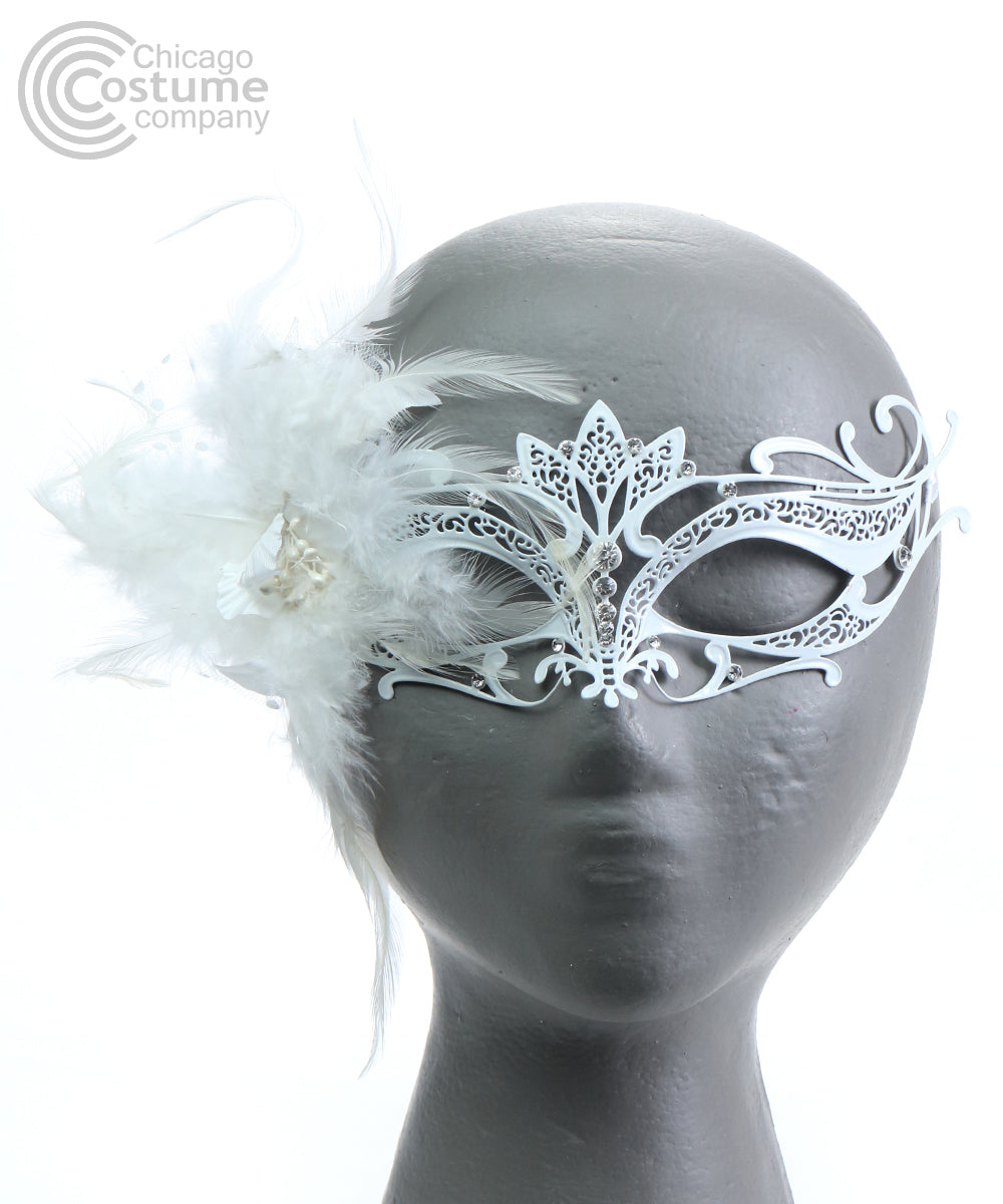 Vivian Metal Eye Mask - White | Chicago Costume Company