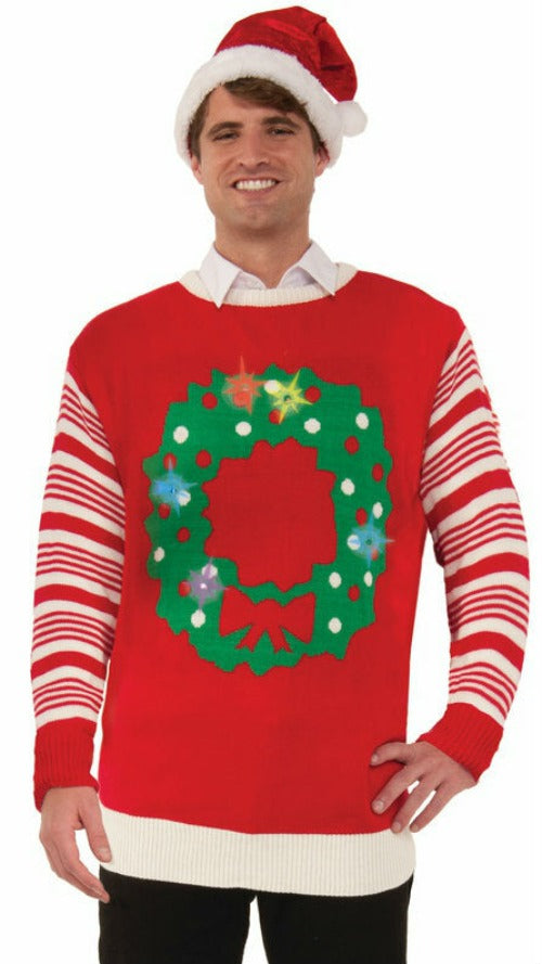 Light-Up Christmas Wreath - Adult Sweater | Chicago Costume Company