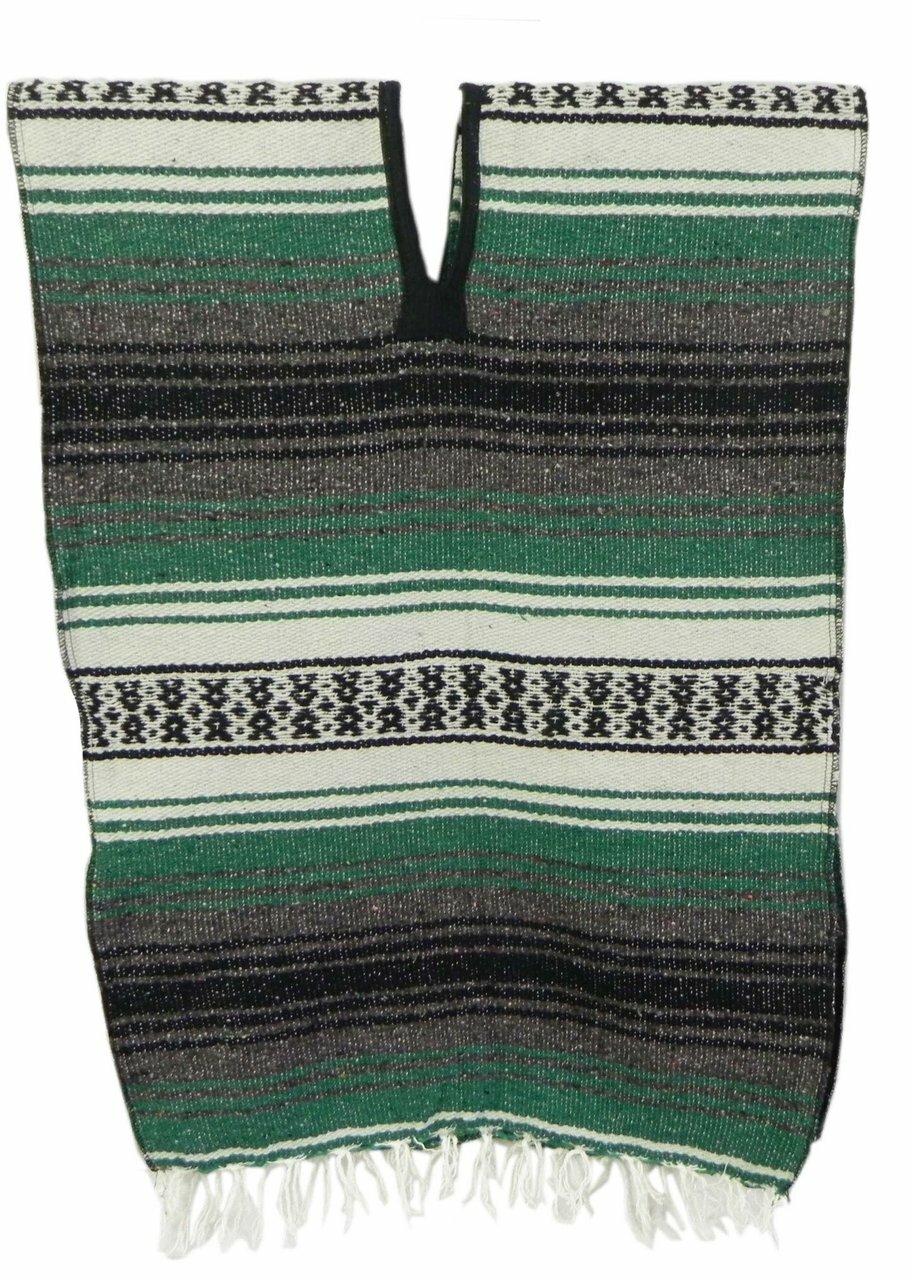 Green Striped Poncho w-Fringe | Chicago Costume Company