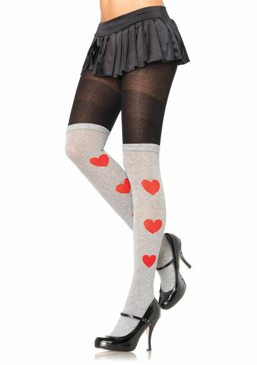 Acrylic Knee-High Tights with Heart Print